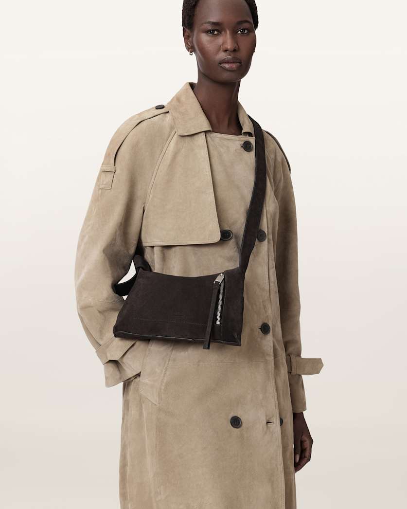 Alba Suede Crossbody Bag Bitter Brown | ALLSAINTS US